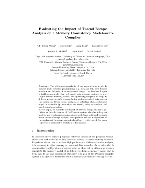 Pdf Evaluating The Impact Of Thread Escape Analysis On A Memory Consistency Model Aware Compiler