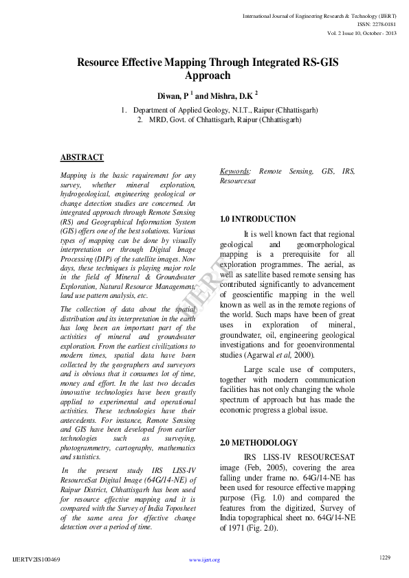 (PDF) Resource Effective Mapping Through Integrated RS-GIS Approach