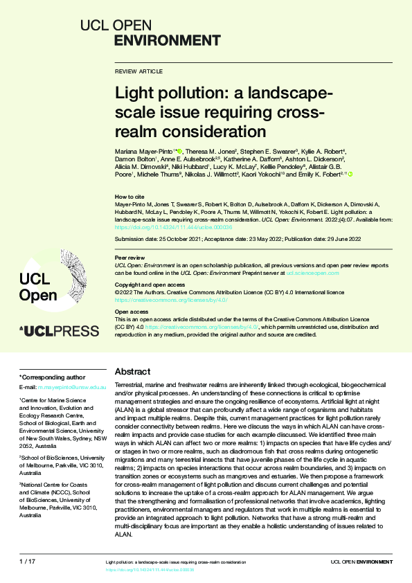 (PDF) Light pollution: A landscape-scale issue requiring cross-realm consideration