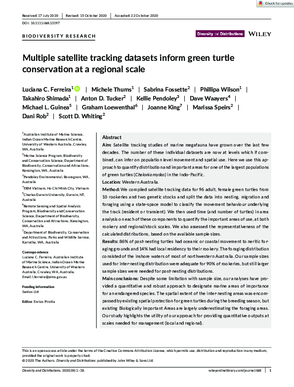 (PDF) Multiple satellite tracking datasets inform green turtle conservation at a regional scale