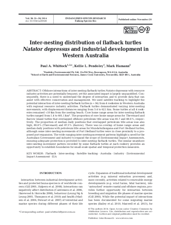 (PDF) Inter-nesting distribution of flatback turtles Natator depressus ...