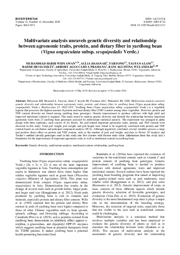 (PDF) Multivariate analysis unravels genetic diversity and relationship ...
