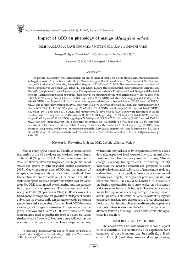 (PDF) Impact of GDD on phenology of mango (Mangifera indica)