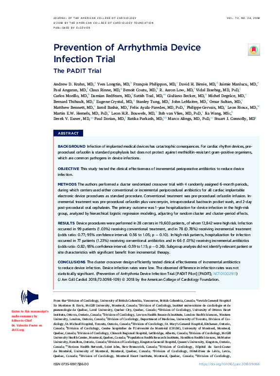(PDF) Prevention of Arrhythmia Device Infection Trial