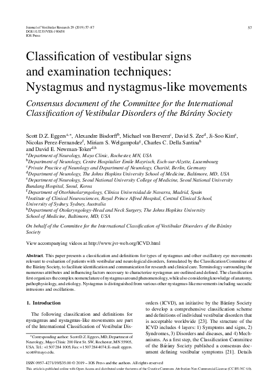 (PDF) Classification of vestibular signs and examination techniques ...