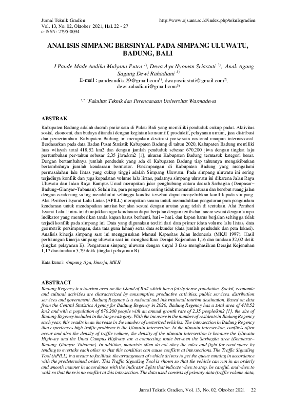 (PDF) Analisis Simpang Bersinyal Pada Simpang Uluwatu, Badung, Bali