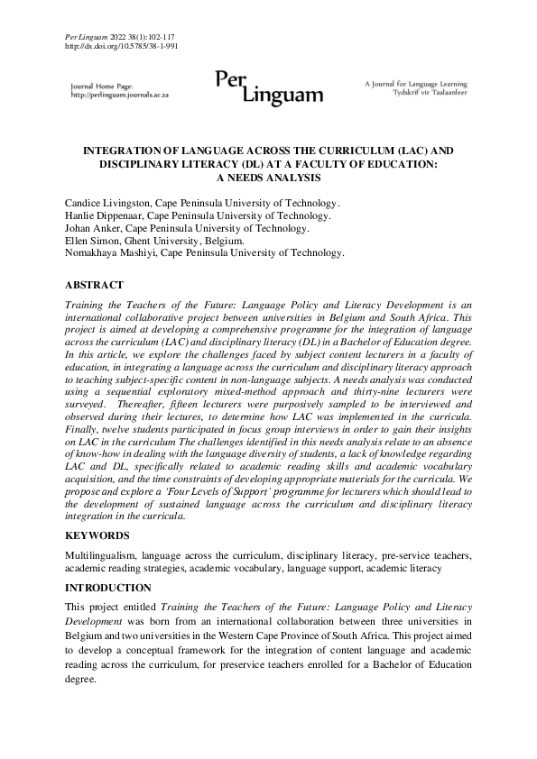 (PDF) Integration of Language across the curriculum (LAC) and ...