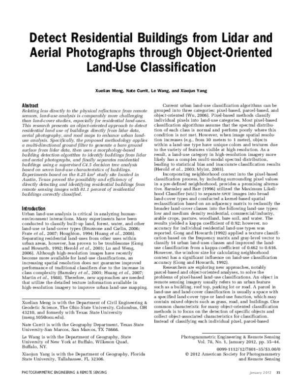 Pdf Detect Residential Buildings From Lidar And Aerial Photographs