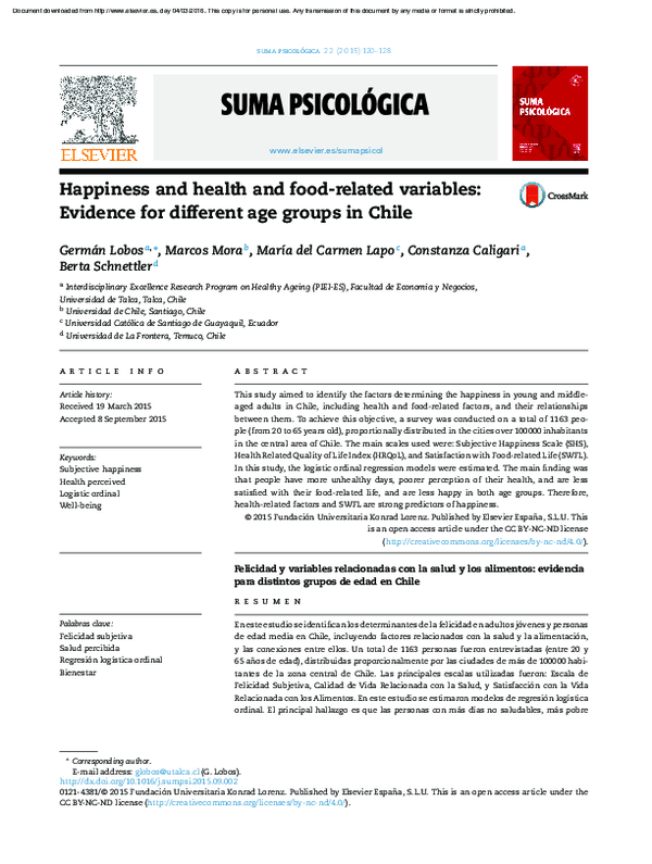 (PDF) Happiness and health and food-related variables: Evidence for ...