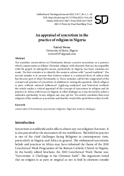 (PDF) An appraisal of syncretism in the practice of religion in Nigeria