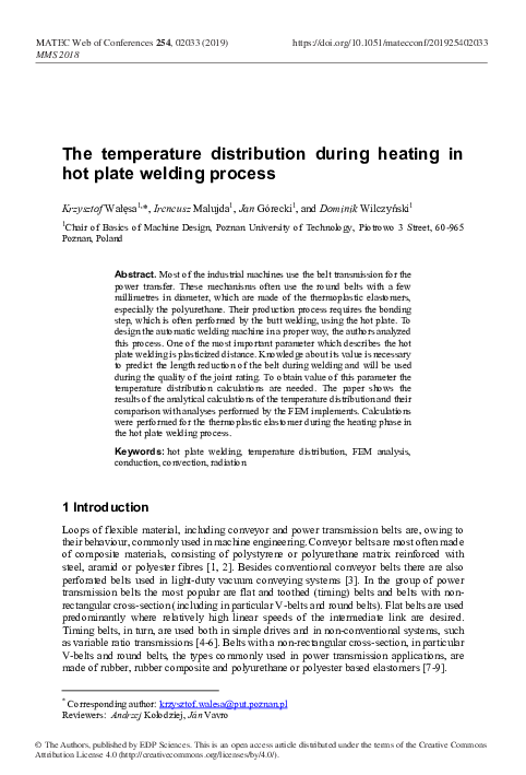 (PDF) The temperature distribution during heating in hot plate welding ...