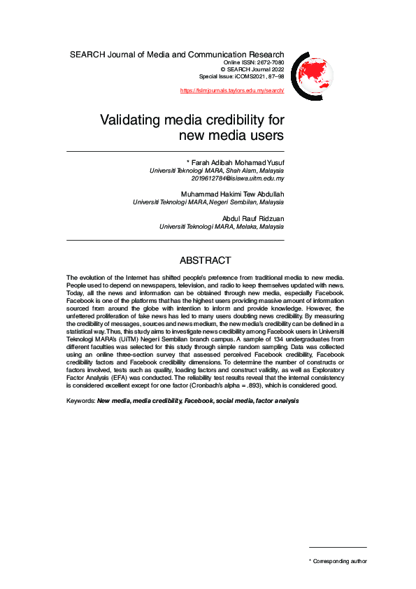 (PDF) Validating media credibility for new media users