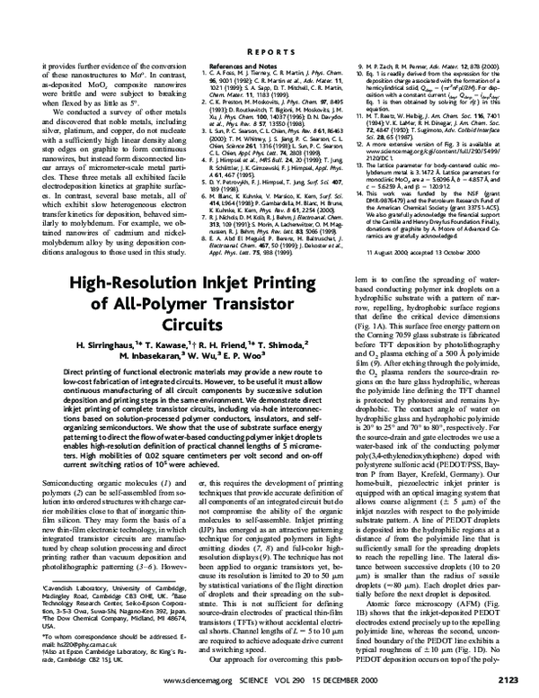 (PDF) High-Resolution Ink-Jet Printing of All-Polymer Transistor Circuits