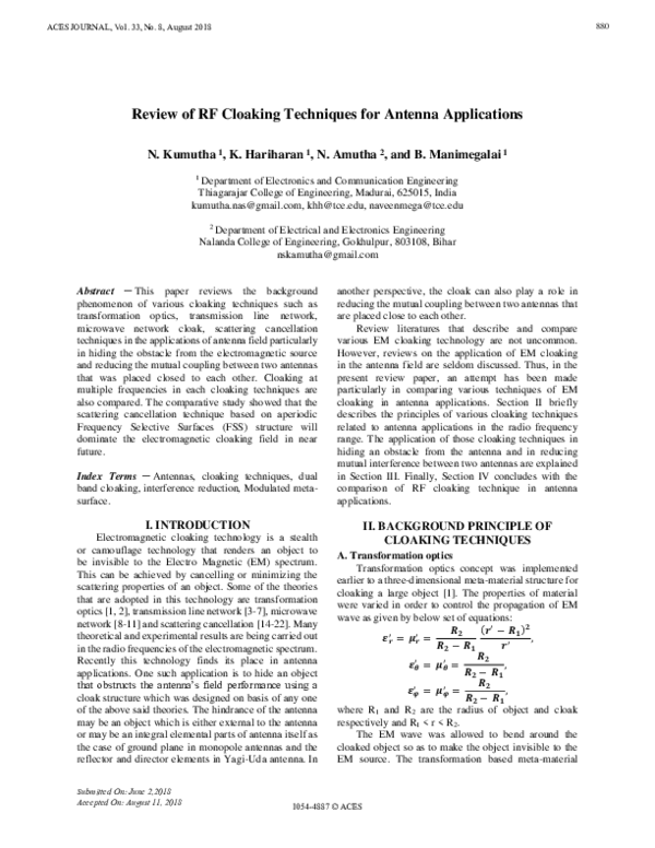 (PDF) Review of RF Cloaking Techniques for Antenna Applications