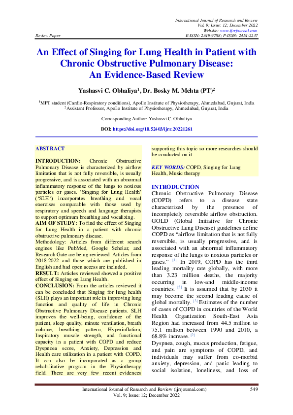 (PDF) An Effect of Singing for Lung Health in Patient with Chronic ...