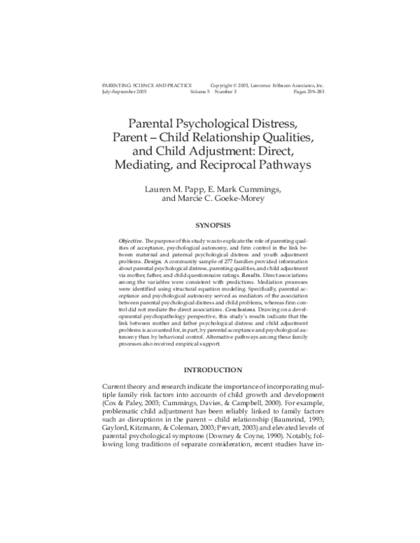 (PDF) Parental Psychological Distress, Parent - Child Relationship Qualities, and Child ...