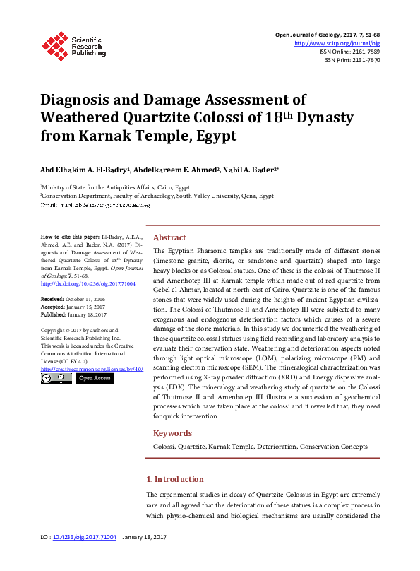 (PDF) Diagnosis and Damage Assessment of Weathered Quartzite Colossi of ...