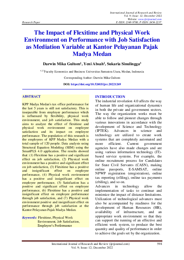 (PDF) The Impact of Flexitime and Physical Work Environment on Performance with Job Satisfaction ...