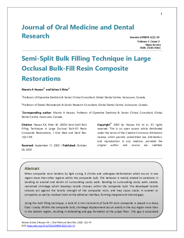 (PDF) Semi-Split Bulk Filling Technique In Large Occlusal Bulk-Fill ...