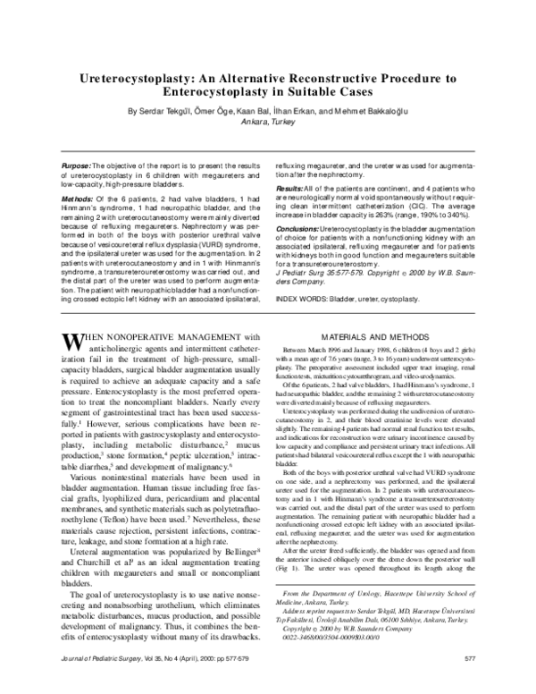 (PDF) Ureterocystoplasty: An alternative reconstructive procedure to ...
