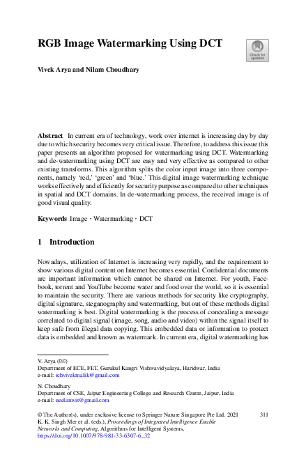 (PDF) RGB Image Watermarking Using DCT