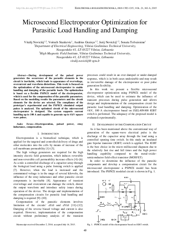 (PDF) Microsecond Electroporator Optimization for Parasitic Load Handling and Damping
