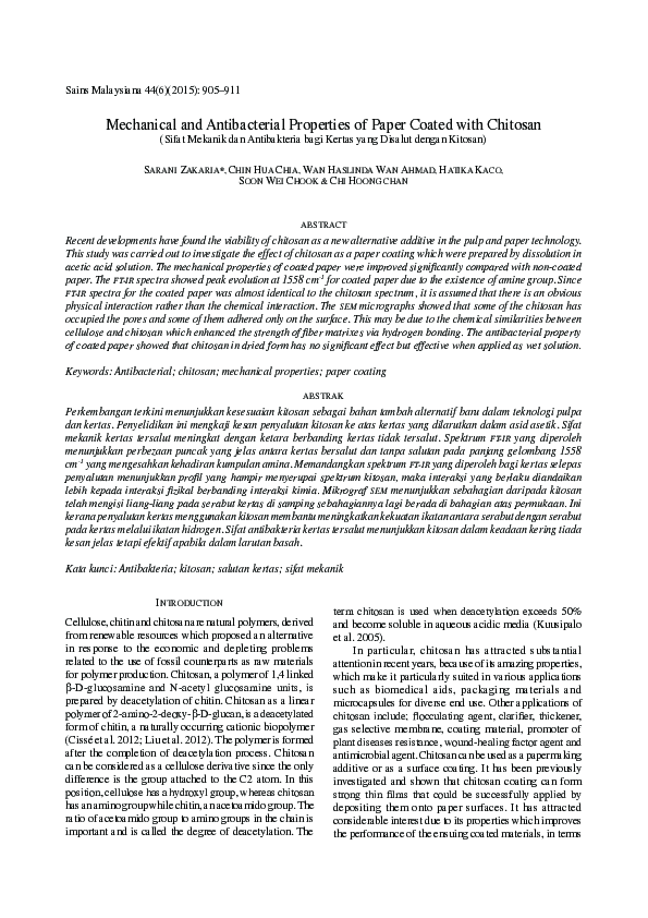 (PDF) Mechanical and Antibacterial Properties of Paper Coated with Chitosan