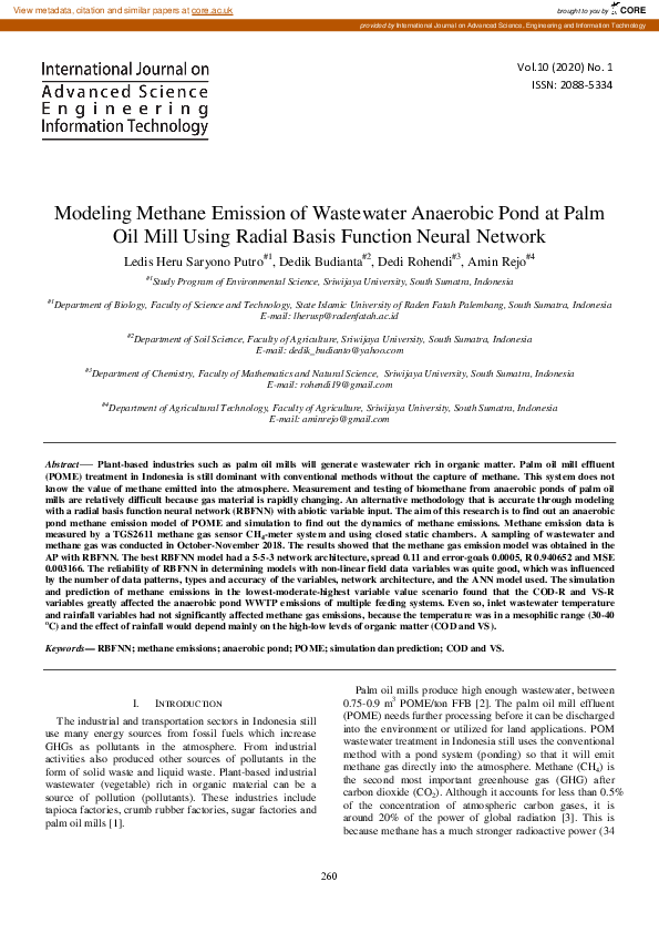 (PDF) Modeling Methane Emission of Wastewater Anaerobic Pond at Palm Oil Mill Using Radial Basis ...