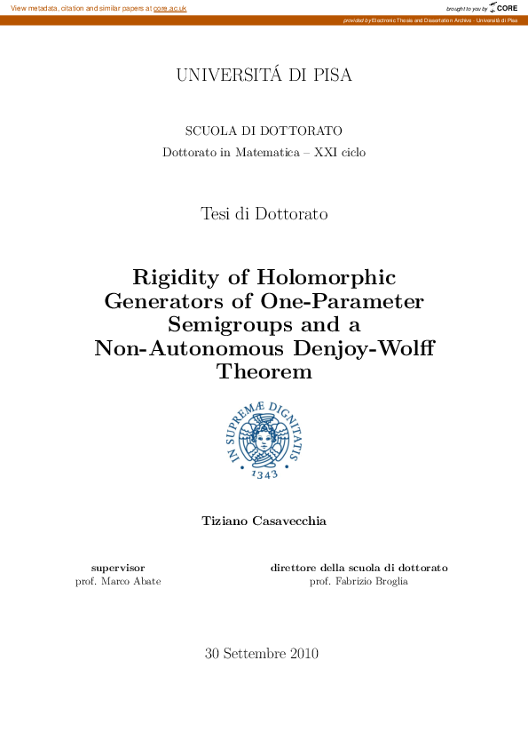 (PDF) Rigidity of Holomorphic Generators of One-Parameter Semigroups ...
