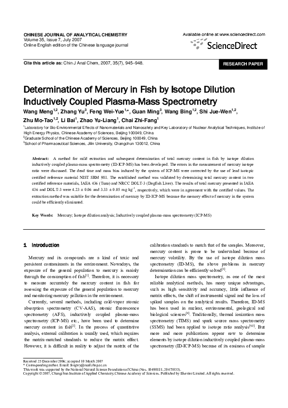 (PDF) Determination of Mercury in Fish by Isotope Dilution Inductively ...