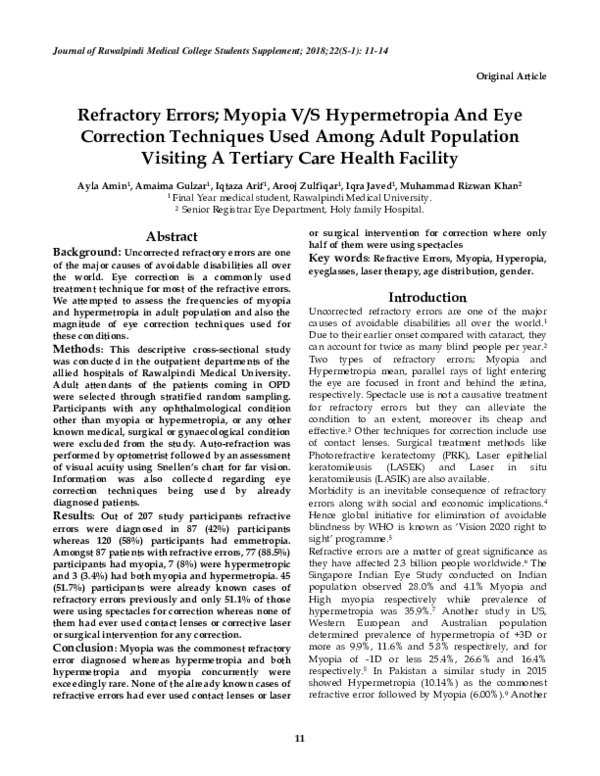 (PDF) Refractory Errors; Myopia V/S Hypermetropia And Eye Correction ...