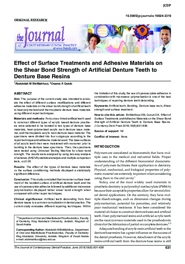 (PDF) Effect of Surface Treatments and Adhesive Materials on the Shear ...