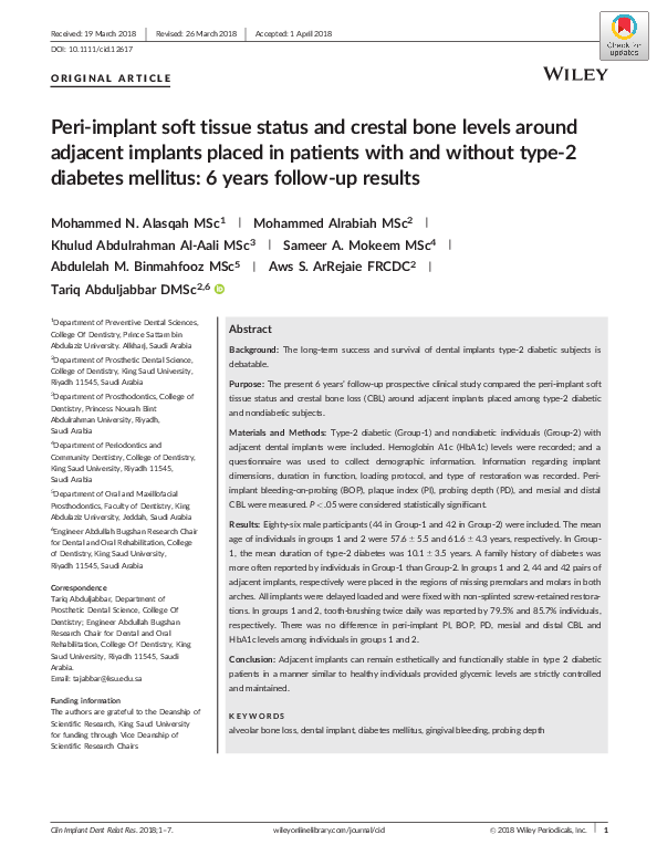 (PDF) Peri-implant soft tissue status and crestal bone levels around ...