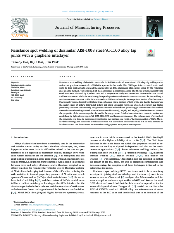 (PDF) Resistance spot welding of dissimilar AISI-1008 steel/Al-1100 ...