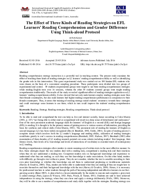 (PDF) The Effect of Three Kinds of Reading Strategies on EFL Learners’ Reading Comprehension and ...