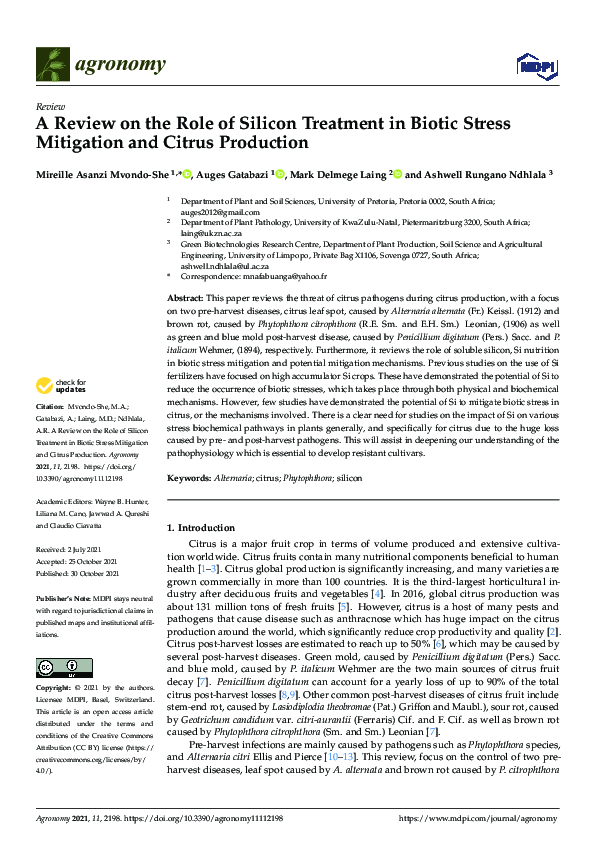(PDF) A Review on the Role of Silicon Treatment in Biotic Stress Mitigation and Citrus Production