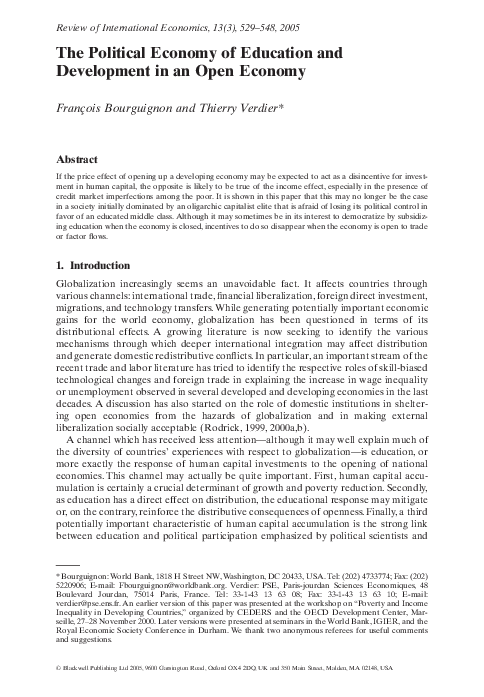 (PDF) The political economy of education and development