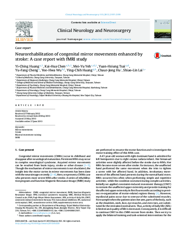 (PDF) Neurorehabilitation of congenital mirror movements enhanced by ...