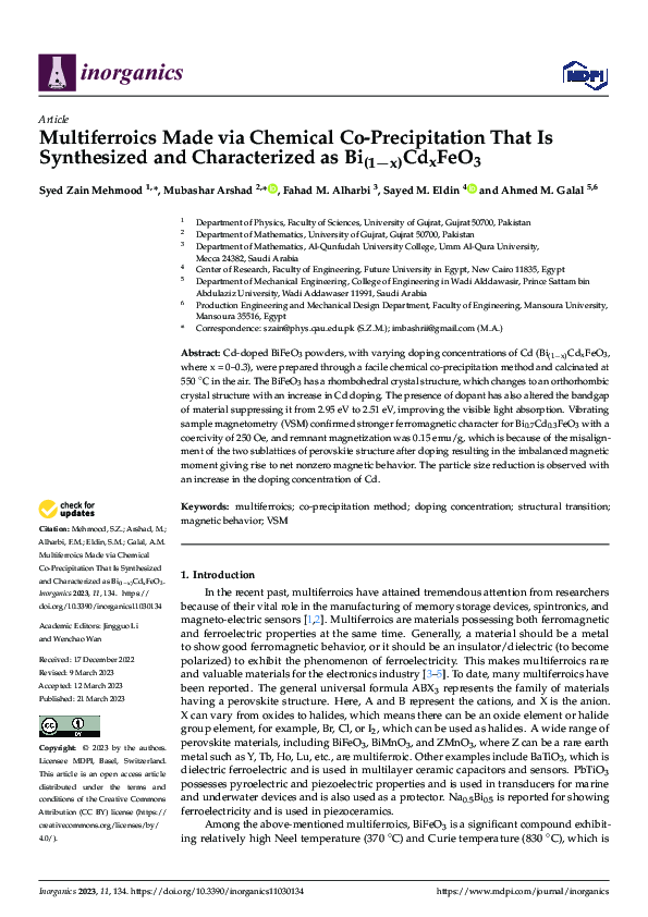(PDF) Multiferroics Made via Chemical Co-Precipitation That Is ...