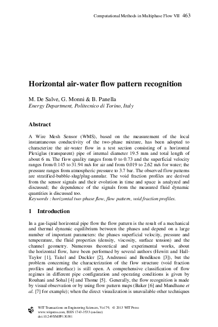 (PDF) Horizontal air-water flow pattern recognition