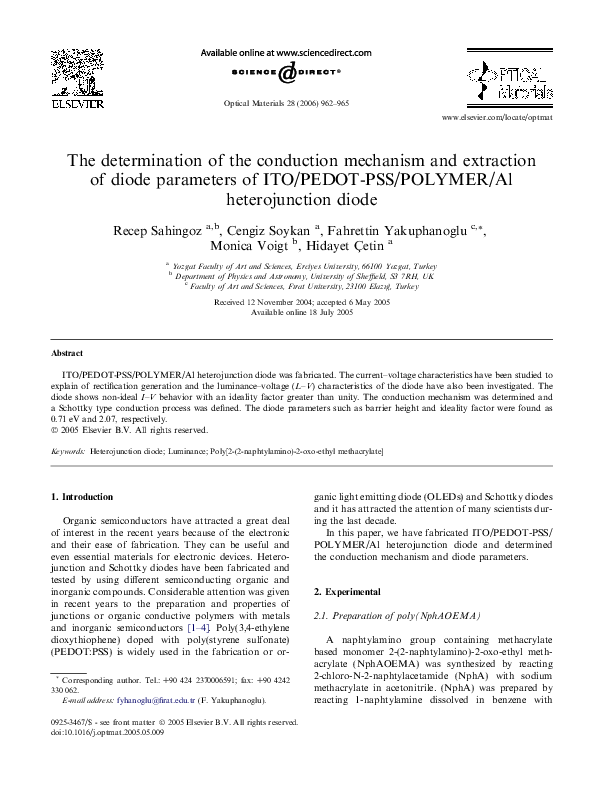 (PDF) Determination of the conduction mechanism and extraction of diode ...