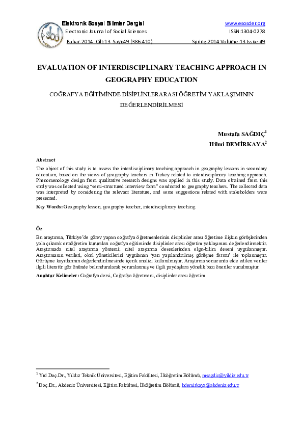(PDF) Evaluation of Interdisciplinary Teaching Approach in Geography Education