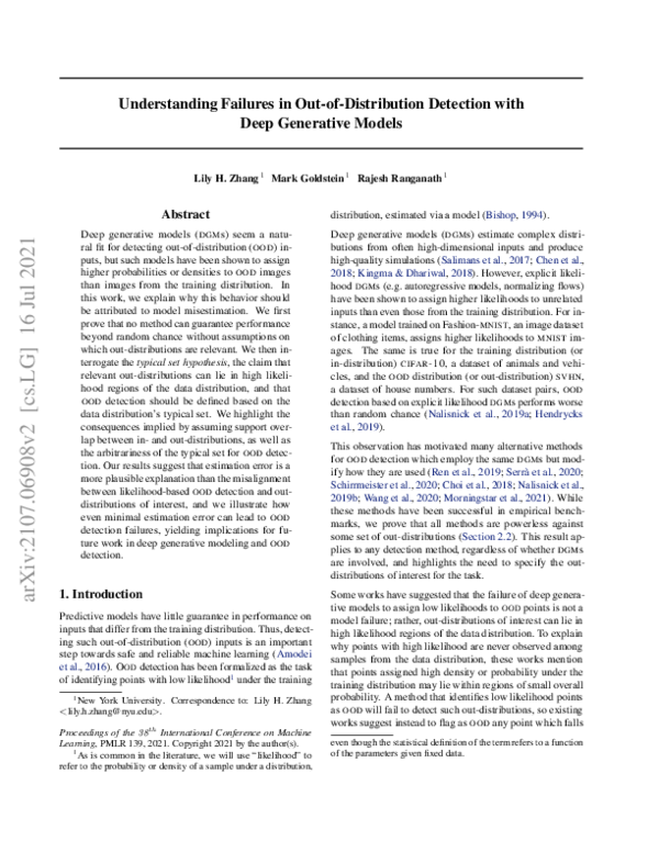 (PDF) Understanding Failures in Out-of-Distribution Detection with Deep Generative Models