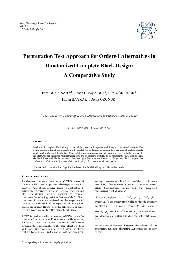 (PDF) Permutation Test Approach for Ordered Alternatives in Randomized ...