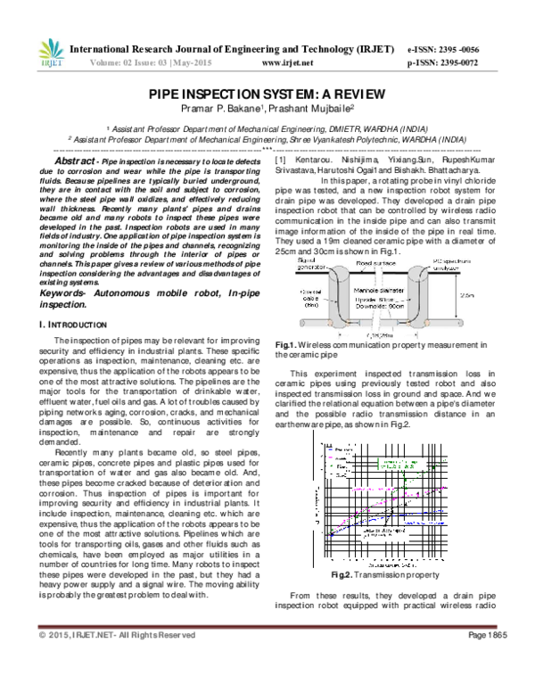 (PDF) Pipe Inspection System: A Review