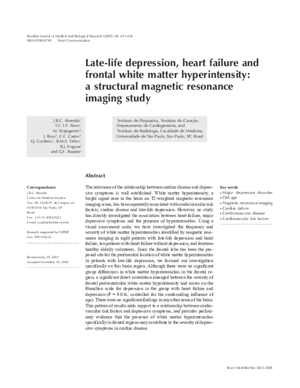 (PDF) Late-life depression, heart failure and frontal white matter hyperintensity: a structural ...