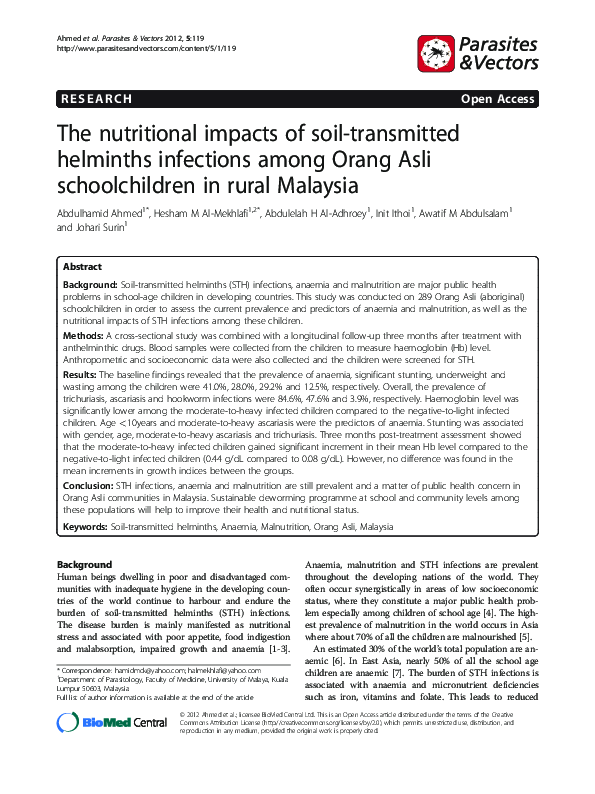(PDF) The nutritional impacts of soil-transmitted helminths infections among Orang Asli ...