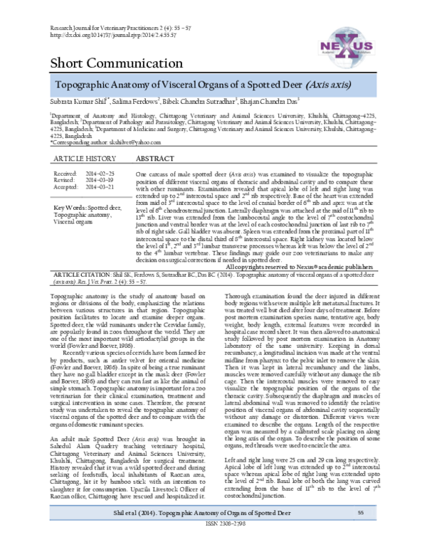 (PDF) Topographic Anatomy of Visceral Organs of a Spotted Deer (Axis axis)
