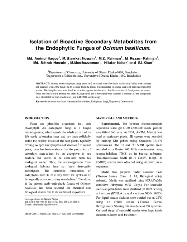 (PDF) Isolation of Bioactive Secondary Metabolites from the Endophytic ...