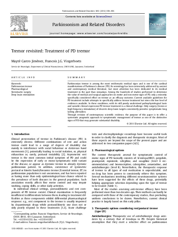 (PDF) Tremor revisited: Treatment of PD tremor